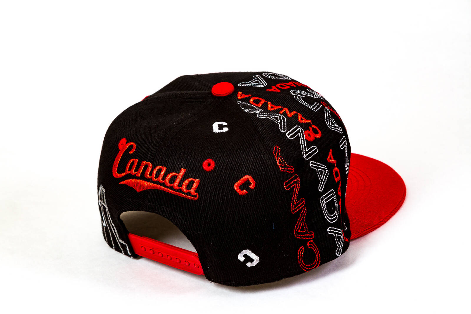 Canada Black/Red Flat Cap w/ multi text & Canada Landscape – Flag Matrix