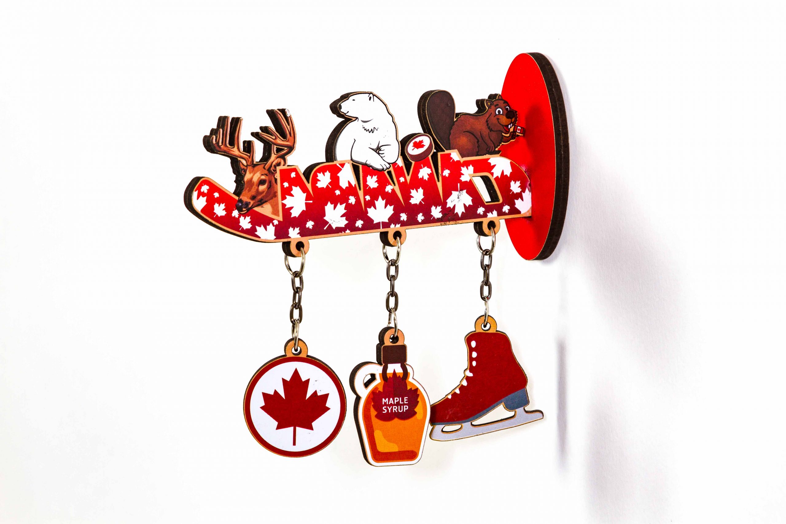 Canada 3D Wall Magnet w/ Dangling Skate / Bottle / Leaf – Flag Matrix