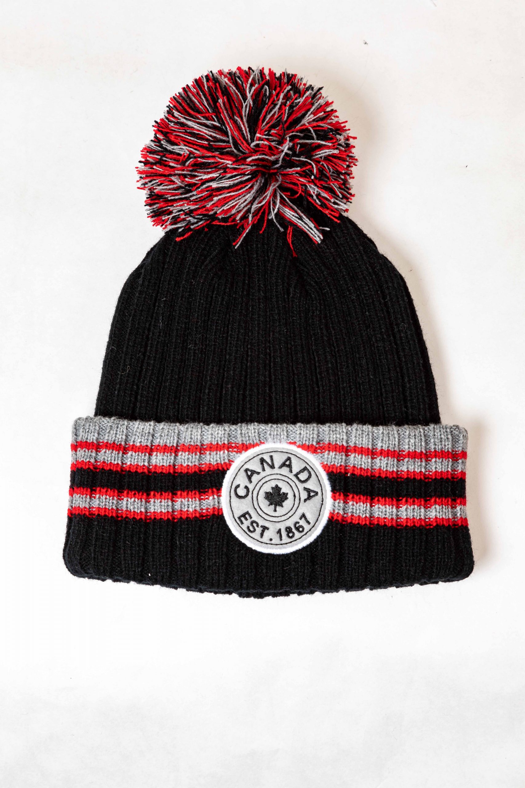 Black Canada Tuque w/ Red & Grey Stripe and Patch – Flag Matrix