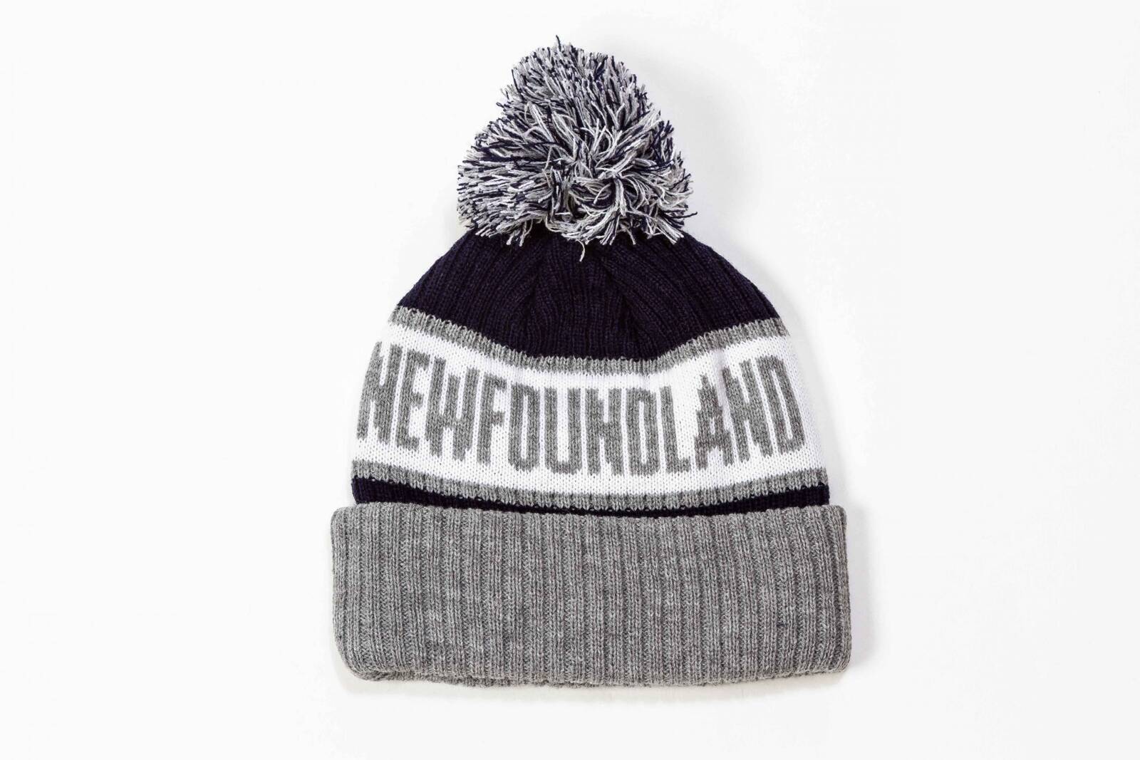 Newfoundland Navy Blue Tuque w/ Grey accent and Pom Pom - Flag Matrix