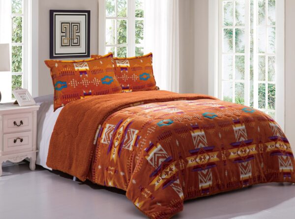 Nuna Southwest design Sherpa Lined Comforter Set -Terracotta - Flag Matrix