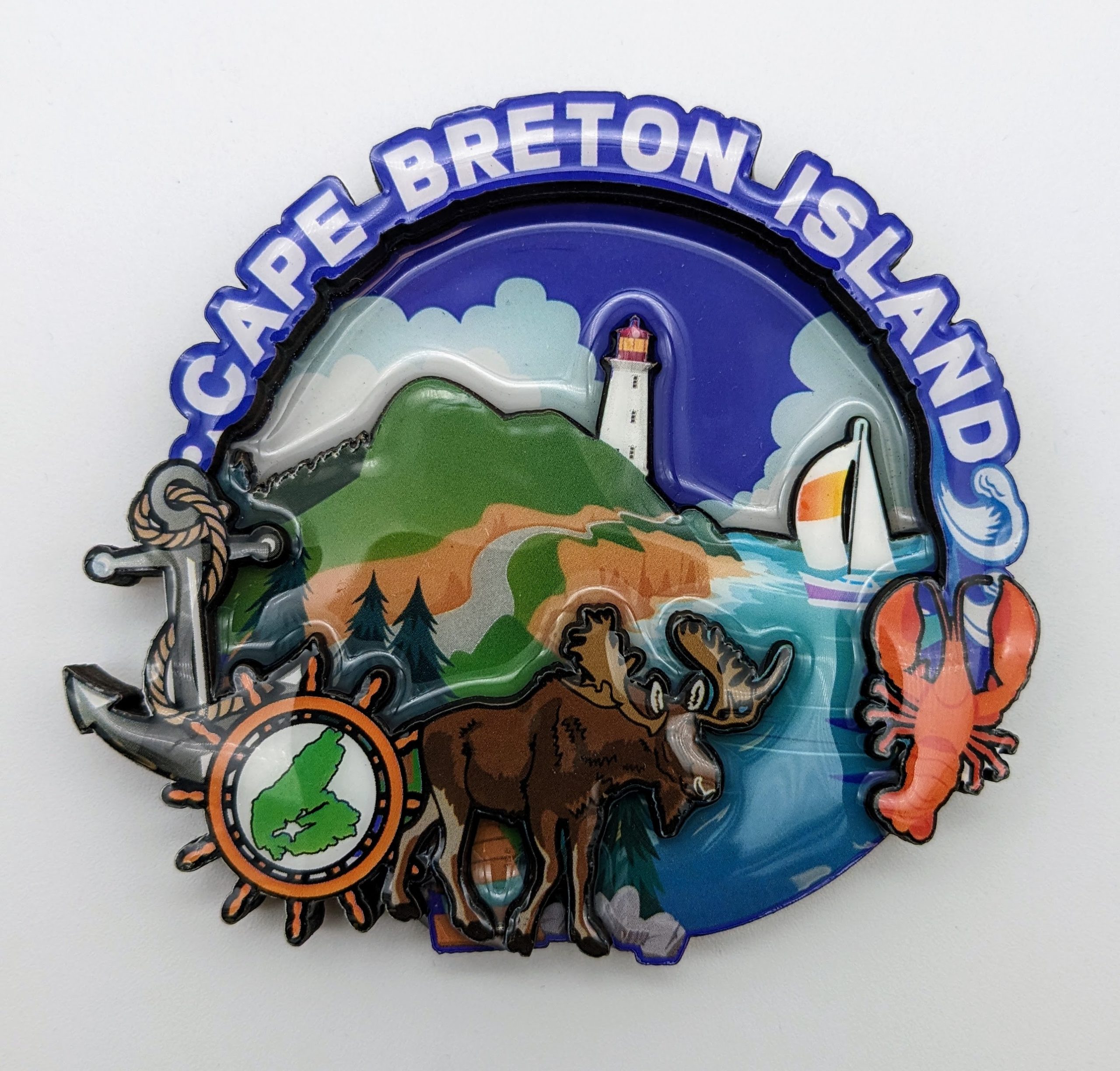 Cape Breton Island Magnet w/ Shipwheel & Moose - Flag Matrix