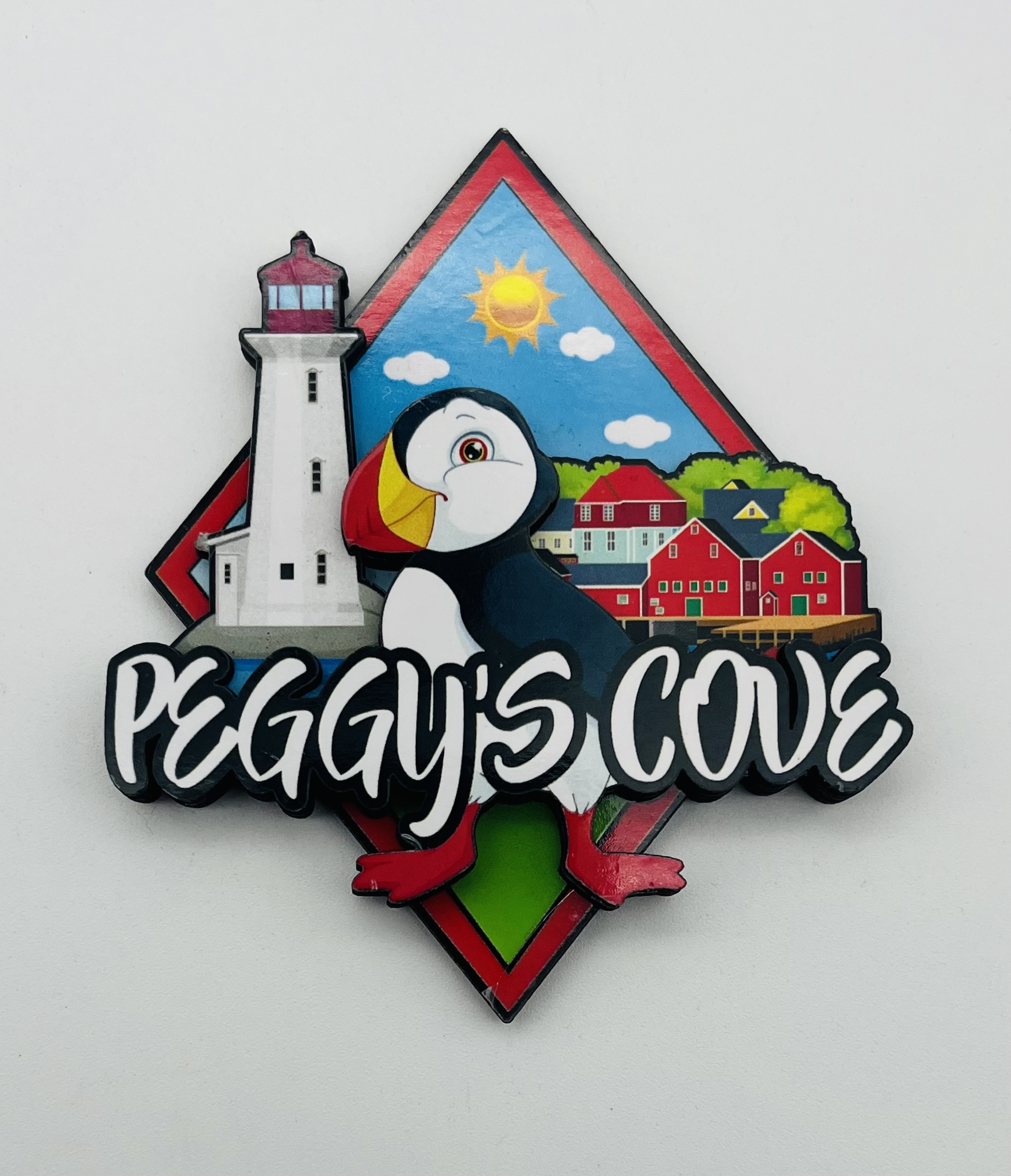 Peggy's Cove Magnet with Puffin & Lighthouse - Flag Matrix